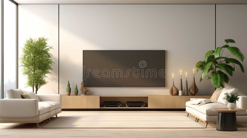Luxury Living Room Interior with Empty Screen Television Se 3D Render ...