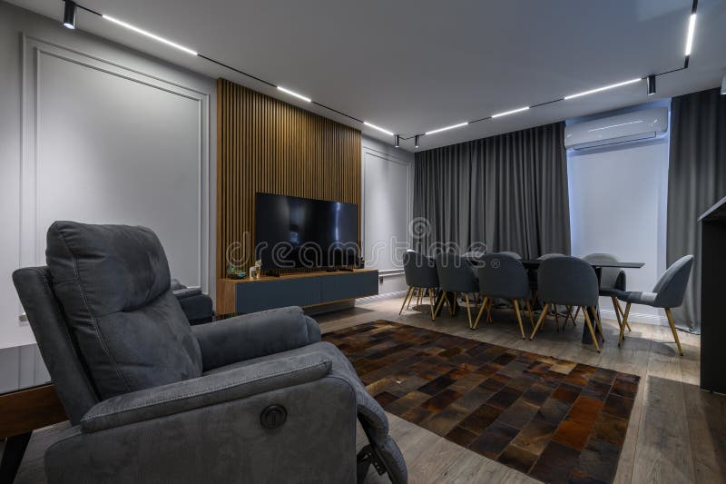 Luxury Living Room and Kitchen in Studio Apartment Stock Photo - Image ...