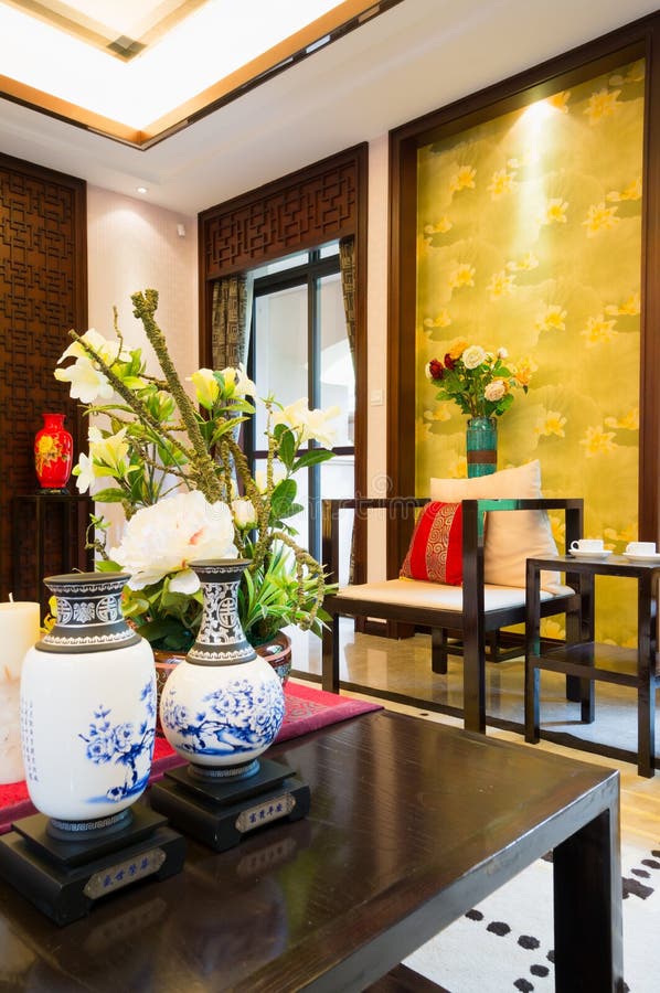 Luxury living room stock image. Image of chinese, vase - 35732057