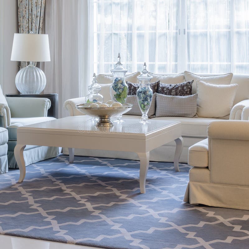 Luxury Living Room with Sofa and Table Stock Photo - Image of lamp ...