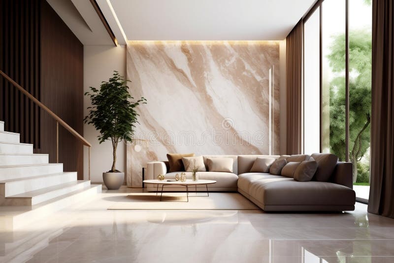 Luxury Living White Marble Floor Tile in Brown Wall Hall. Generative AI ...