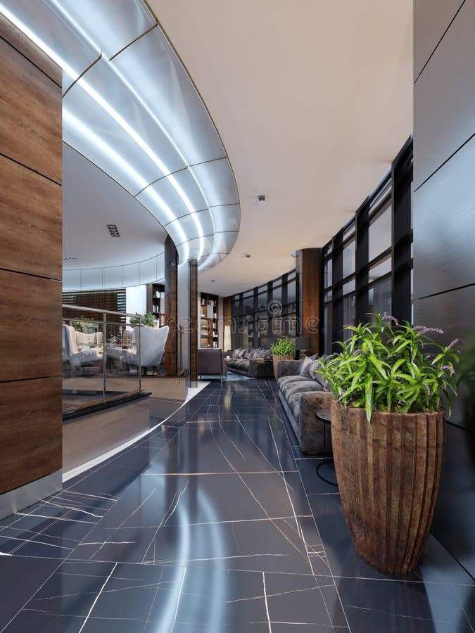 Luxury Lobby Entrance with Lounge Area in Hotel Stock Illustration ...