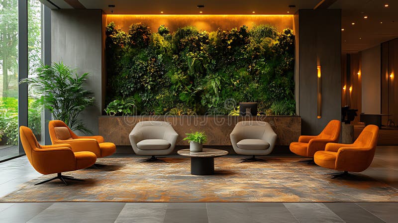 Luxury Lobby Lounge Relaxing Green Wall Stock Illustration ...