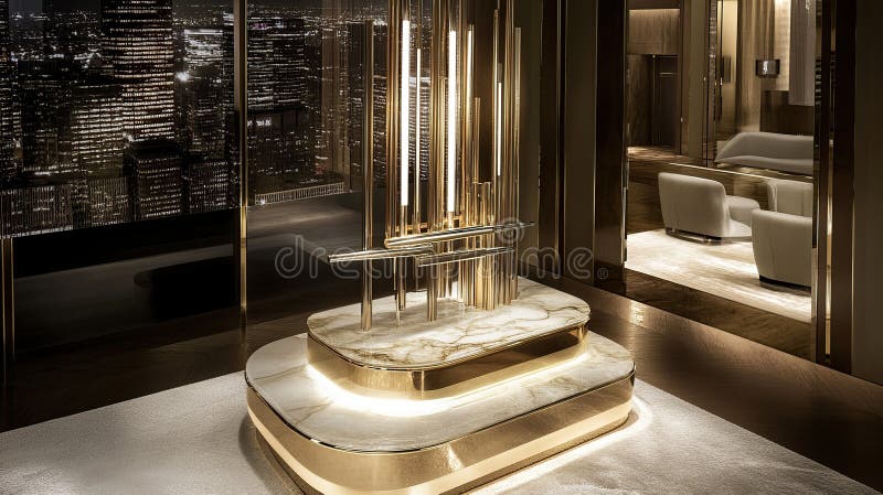 Luxury Lobby Reception, Cityscape View, Night Stock Photo - Image of ...