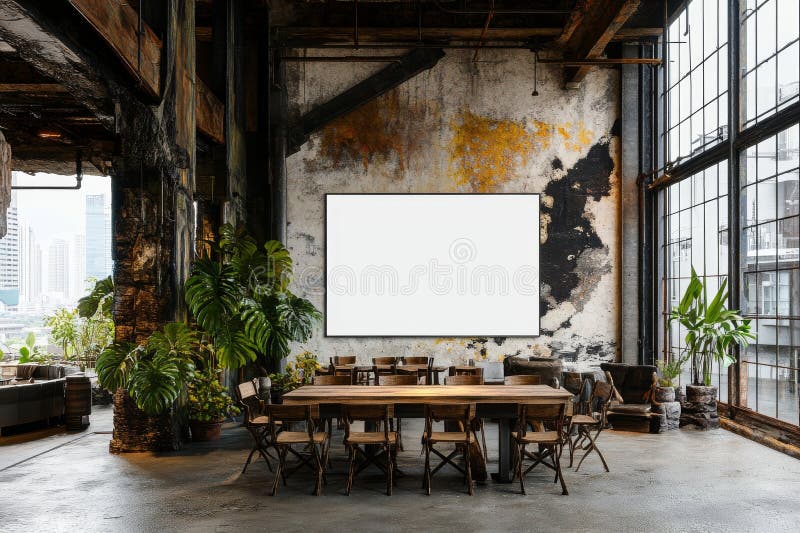 Luxury Loft Design Open Space Office Wall Mockup Visual Display Stock ...