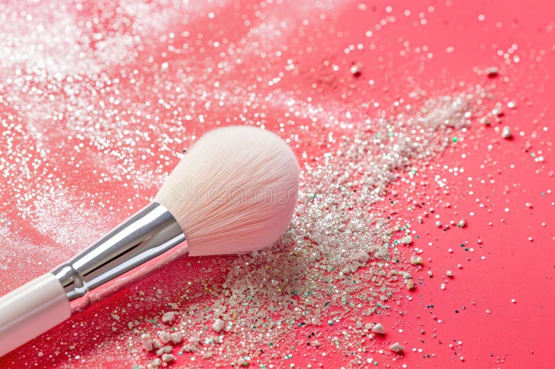 Luxury Makeup Brush with Glitter on Pink Background. Stock Illustration ...