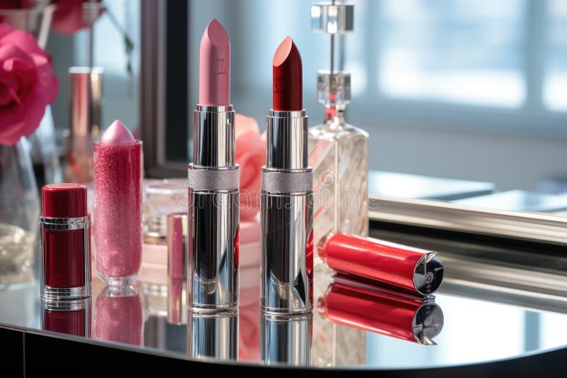 Luxury Makeup Products and Accessories on Dressing Table Stock ...