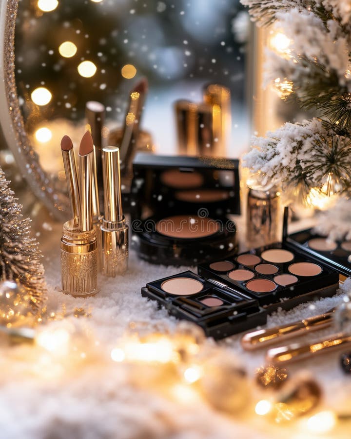 Luxury Makeup Set with Festive Holiday Decorations Stock Photo - Image ...