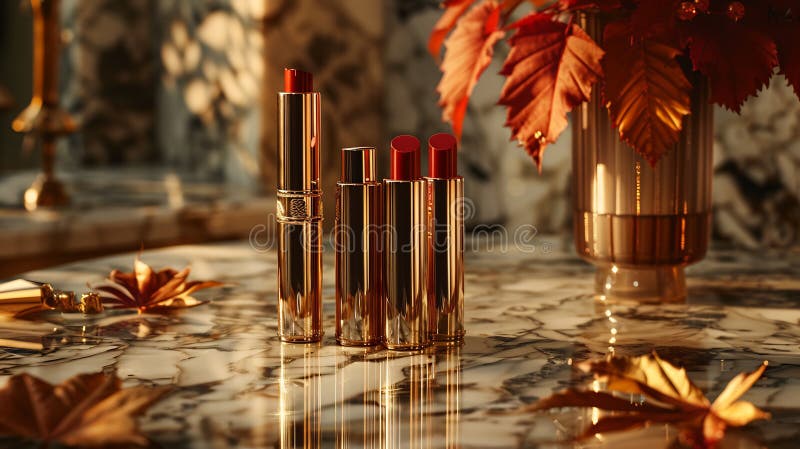 Luxury Makeup Stick Collection on Marble with Warm Lighting Stock Photo ...