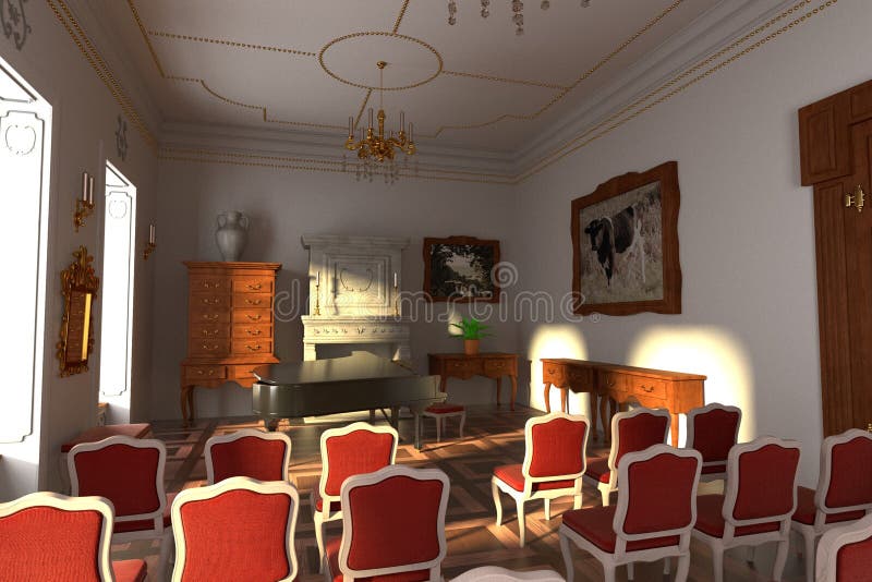 Luxury Manor Interior - Hall Stock Illustration - Illustration of hall ...