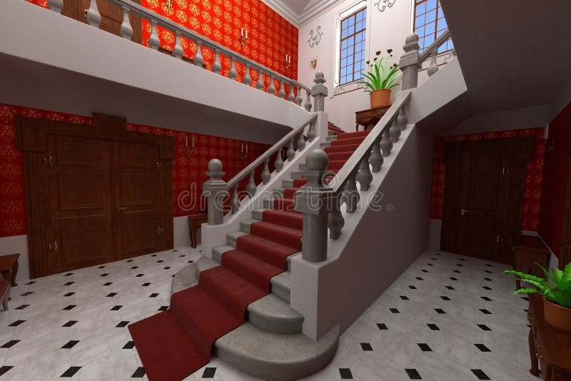Luxury Manor Interior - Lobby Stock Illustration - Illustration of ...