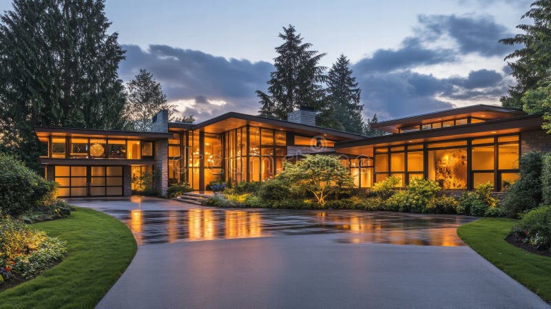 Luxury Mansion Exterior View Showcasing Modern Architecture at Dusk ...