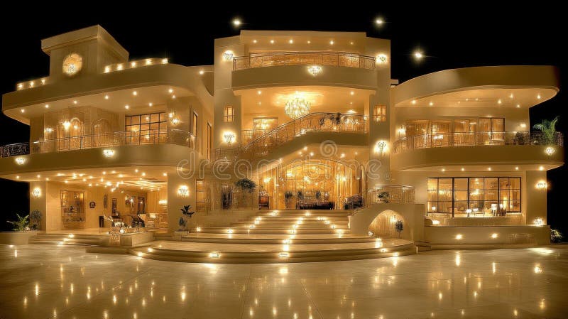 Luxury Mansion at Night stock photo. Image of modern - 385778112