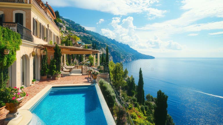 Luxury Mediterranean Villa with Infinity Pool and Ocean View Stock ...