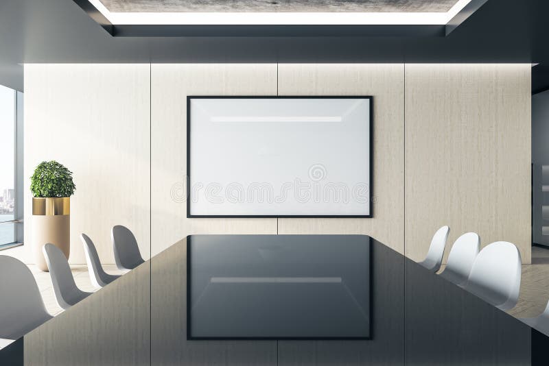 Luxury Meeting Interior with Projector Screen on Wall Stock ...