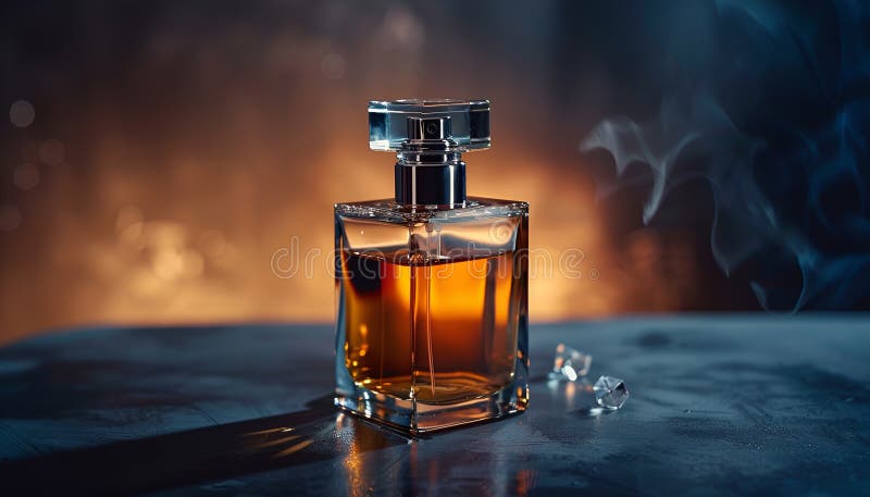 Luxury Men Perfume in Bottle on Grey Table Against Dark Background ...