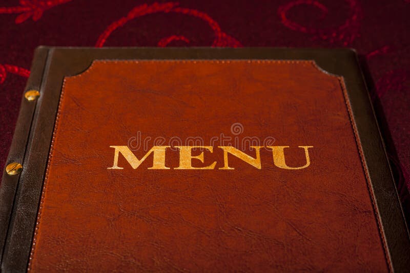 Luxury Menu Card in Leather Cover. Stock Photo - Image of food, silk ...