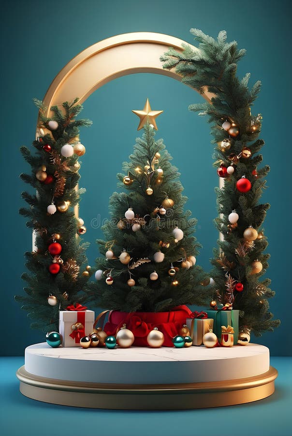 Luxury Merry Christmas Product Display Podium with Pine Tree and ...