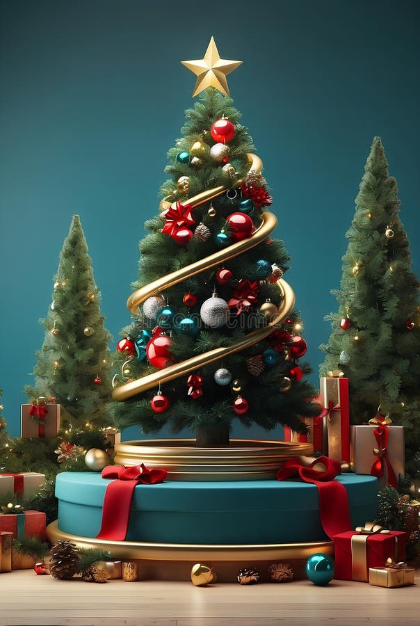 Luxury Merry Christmas Product Display Podium with Pine Tree and ...