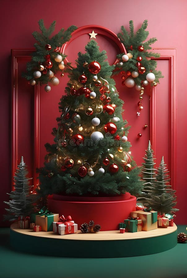 Luxury Merry Christmas Product Display Podium with Pine Tree and ...