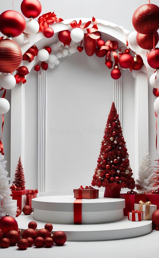 Luxury Merry Christmas Product Display Podium with Tree and Decoration ...