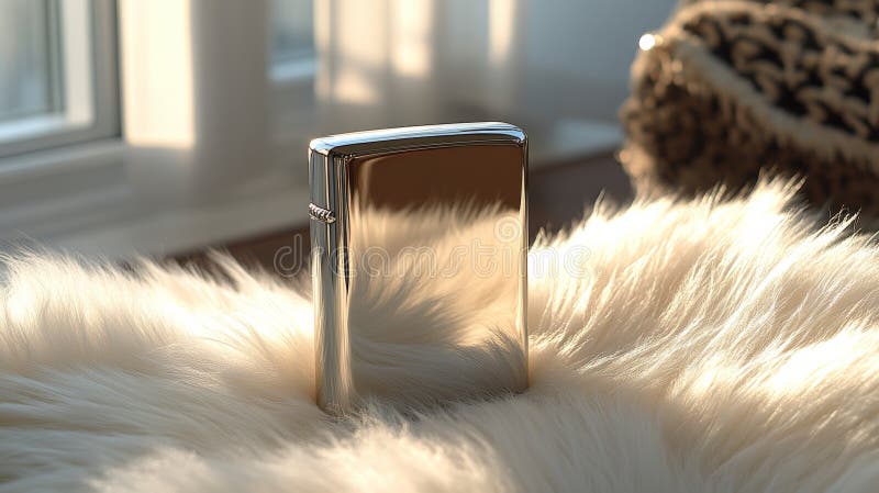 Luxury Metal Lighter on Soft Fur with Natural Light, Elegance and ...