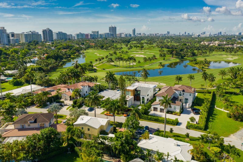 Luxury Miami Beach Mansions on Golf Course Landscape Stock Photo ...