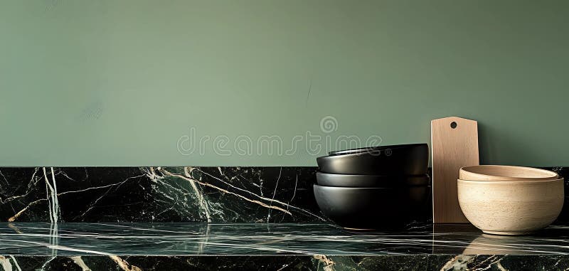 Luxury Minimalist Kitchen Detail with Pan-tone Green. Low Angle Stock ...