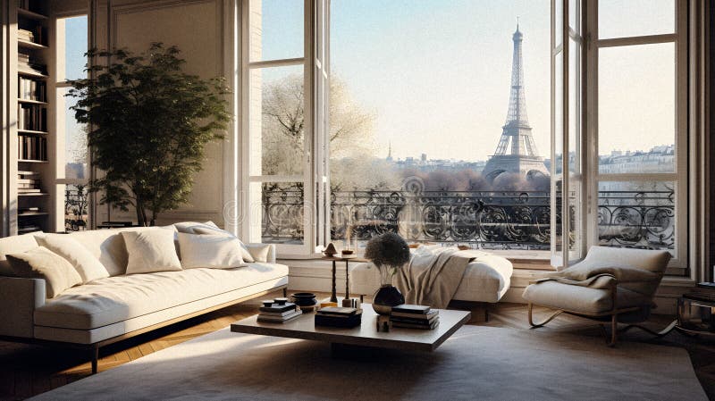 & X22;Luxury Minimalistic Living Room with Eiffel Tower View ...