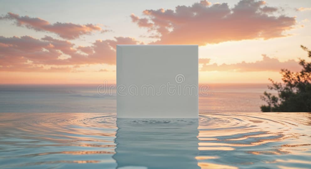 Luxury Mockup of a Blank Canvas Floating on an Infinity Pool with Ocean ...