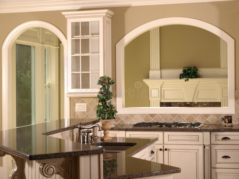 Model Luxury Home Interior Kitchen Double Sink Stock Photo - Image of ...