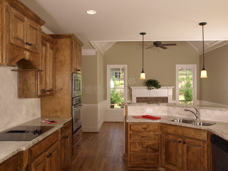 Luxury Model Home Maple Kitchen Cabinets Stock Image - Image of design ...