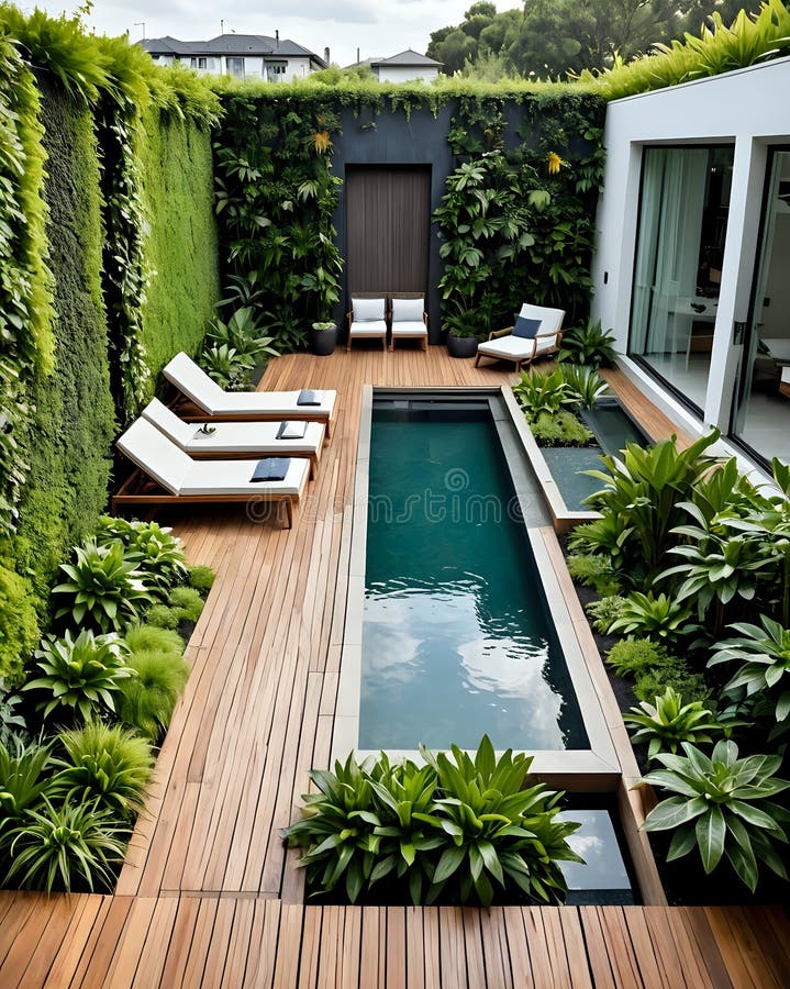 Luxury Modern Backyard with Pool and Vertical Garden Stock Photo ...