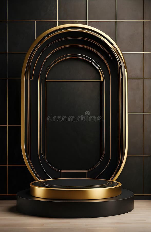 Luxury Modern Black and Gold Podium for Product Display Presentation ...