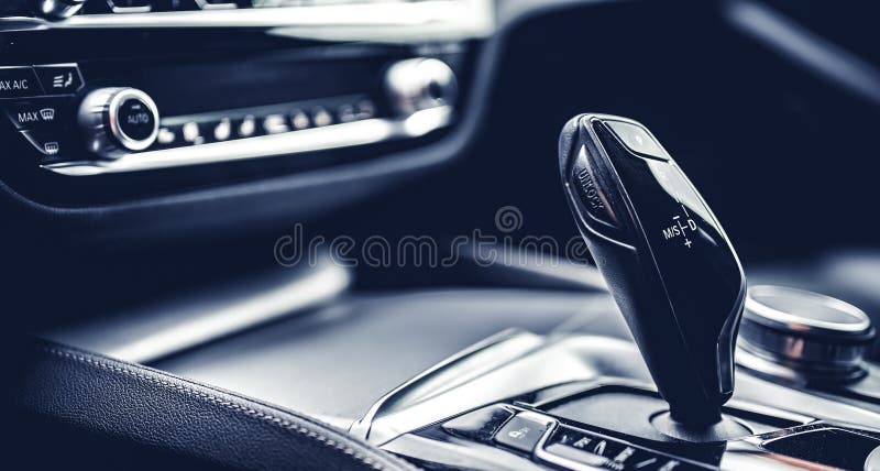 Luxury Modern Car Interior. Automatic Gearbox Lever; Automatic ...