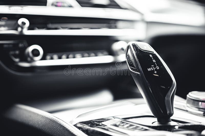Luxury Modern Car Interior. Automatic Gearbox Lever; Automatic ...