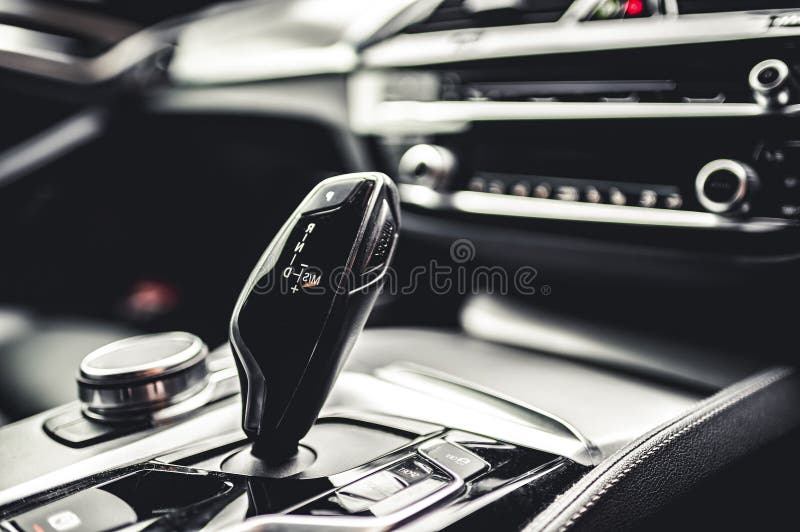 Luxury Modern Car Interior. Automatic Gearbox Lever; Automatic ...