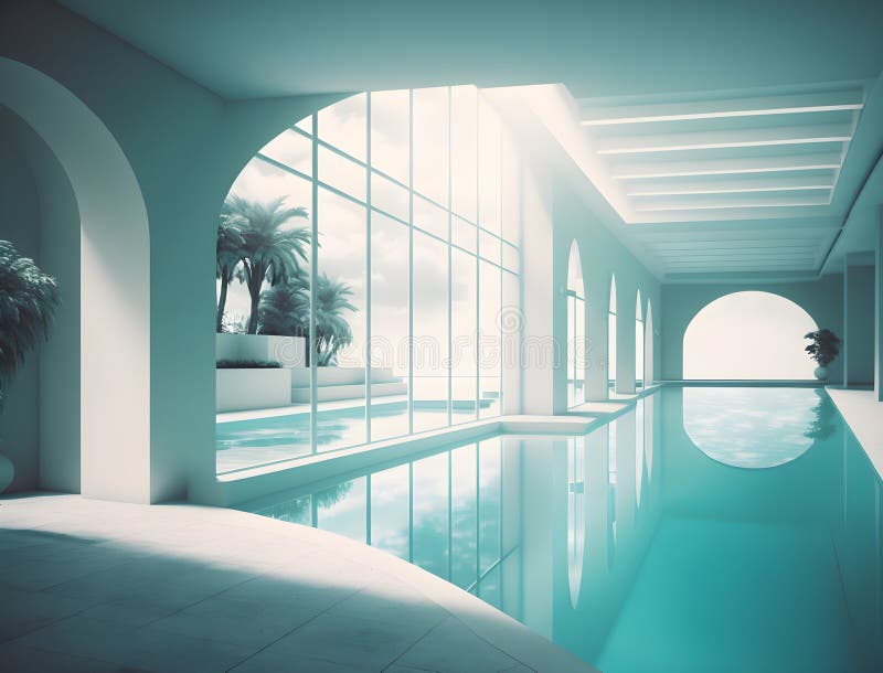 Luxury Modern Graphic Design of a Indoor Swimming Pool Inside a Minimal ...