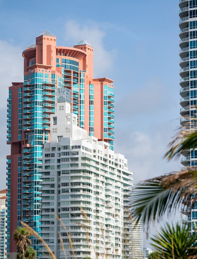 Luxury Modern Highrise Towers in Miami Beach Stock Photo - Image of ...