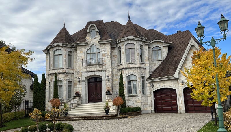 Luxury Modern Home Exterior in Autumn Editorial Stock Photo - Image of ...