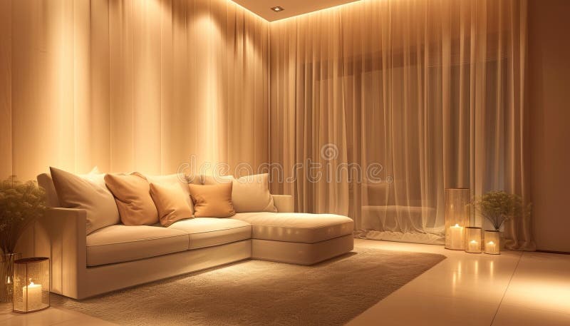 Luxury Modern Home Interior with Comfortable Sofa and Elegant Lighting ...