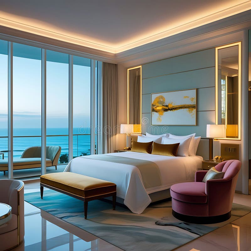 Luxury Modern Hotel Bedroom Interior Nice View Stock Illustration ...