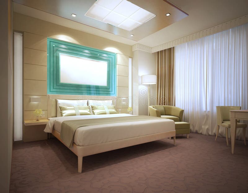 Luxury Modern Hotel Room in Light Colors Stock Photo - Image of ...