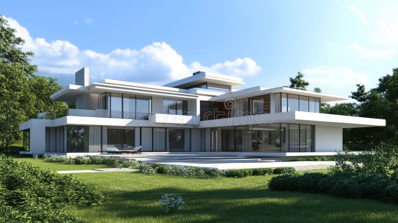 Luxury Modern House with Clear Sky Background 3D Render Stock ...