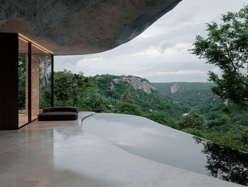 Luxury Modern House with Infinity Pool Overlooking a Valley Stock ...