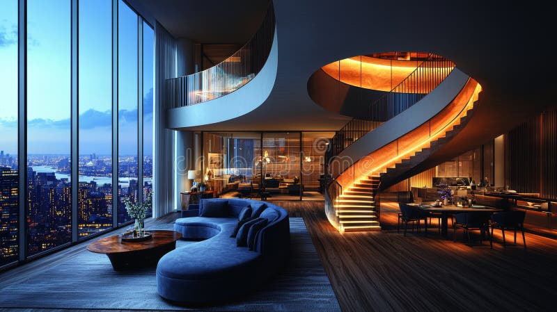 Luxury Modern Interior of a Living Room with a Blue Room Decor Concept ...