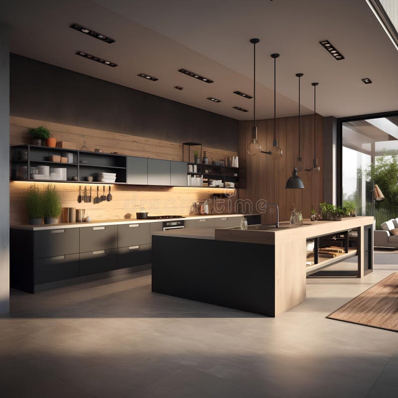 Luxury Modern Kitchen Concept Stock Photo - Image of generative ...
