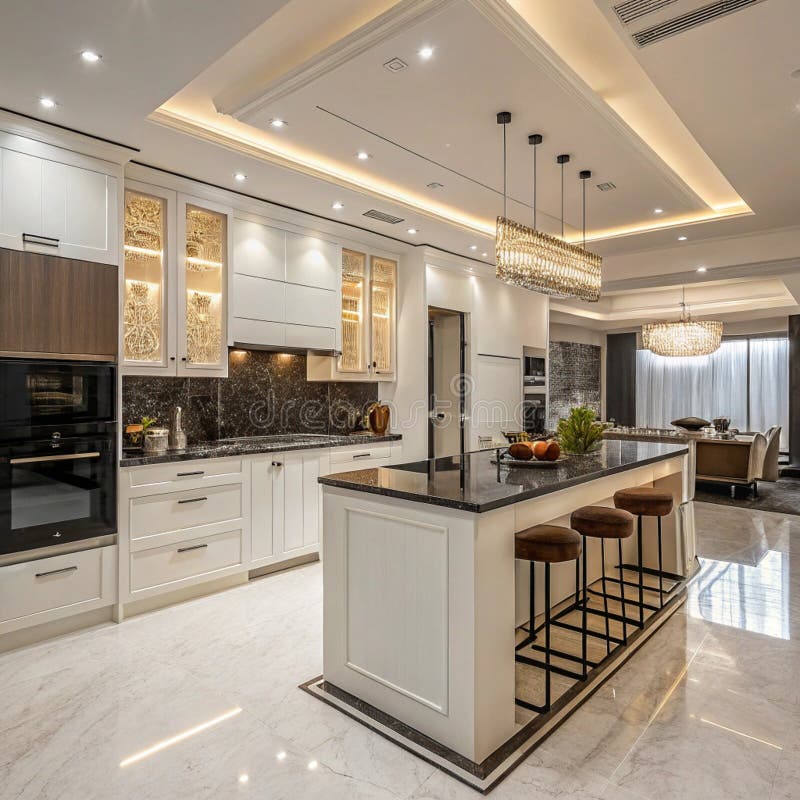 3d Rendering Modern Luxury Kitchen Interior Design Stock Image - Image ...