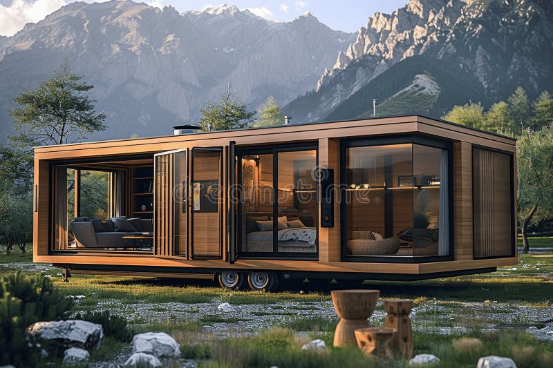 Luxury Modern Modular Tiny Home with Wood Panels and Sliding Doors on ...