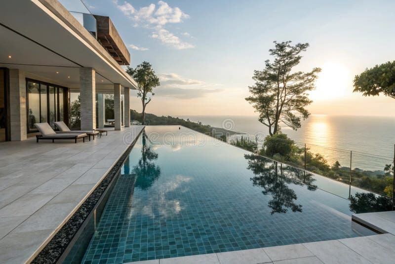 Luxury Modern Pool with Infinity Edge Stock Illustration - Illustration ...